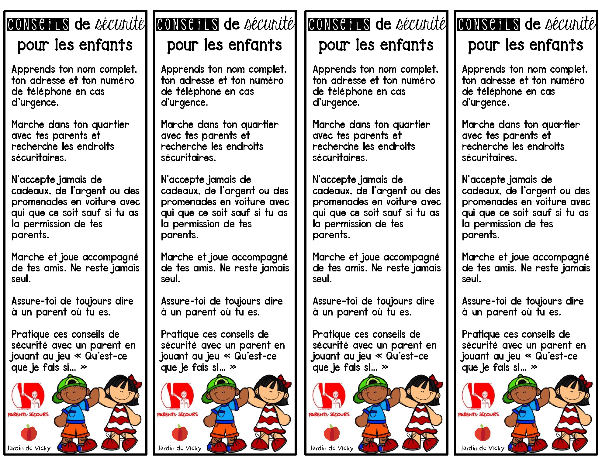 Conseils de sécurité pour les enfants | Jardin de Vicky